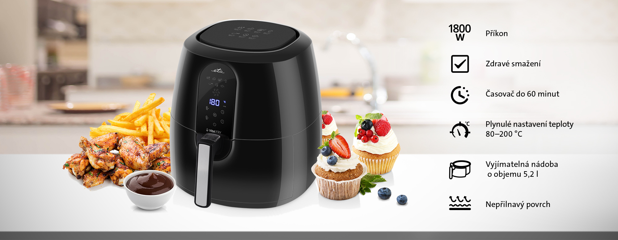 Fritéza horkovzdušná ETA Vital Fry 4172 90010 černá | Eshop ETA